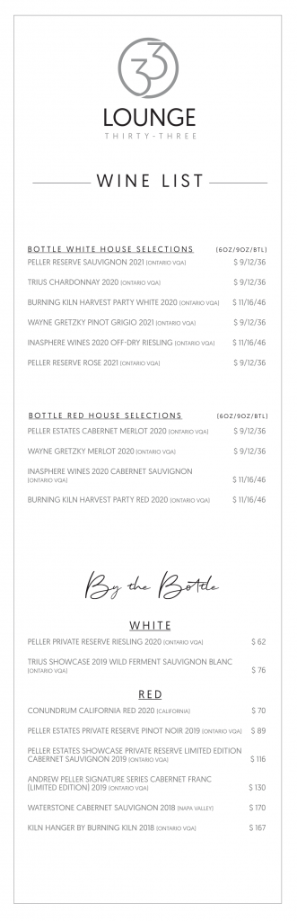 Menus | Capitol + Lounge Thirty Three
